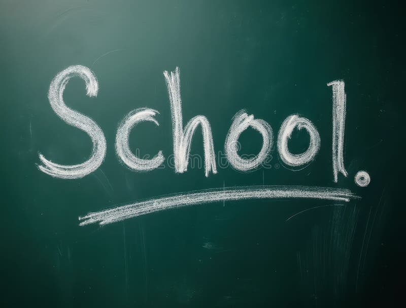 Word School Written with White Chalk on a Green Chalkboard Underlining ...