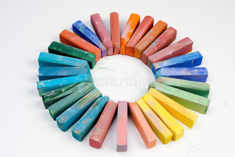 Chalks Arranged in Color Wheel Pattern on White Background Stock Photo ...