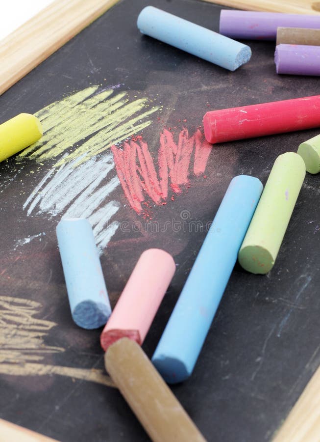 Chalks and Black Chalkboard Stock Image - Image of closeup, yellow ...