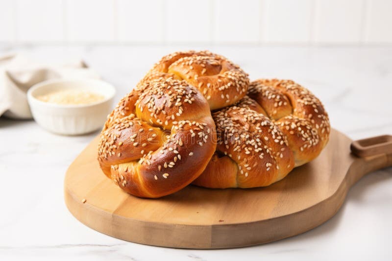 Challa Bread Placed on a White Surface with Scattered Sesame Seeds ...