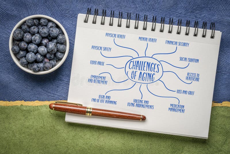 Challenges of Aging Infographics or Mind Map Sketch, Senior Lifestyle ...