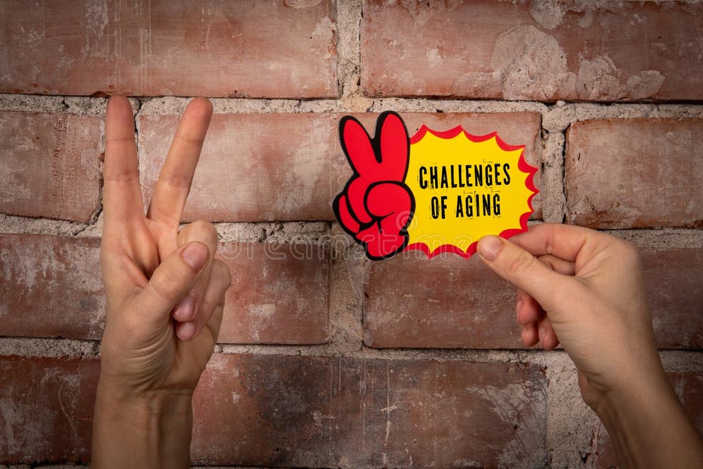Challenges of Aging. Sticky Note with Text on a Red Brick Background ...