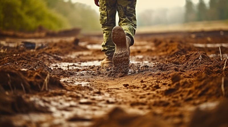 Marching through Challenges, Army Boot Stepping in the Dirt, Generative ...