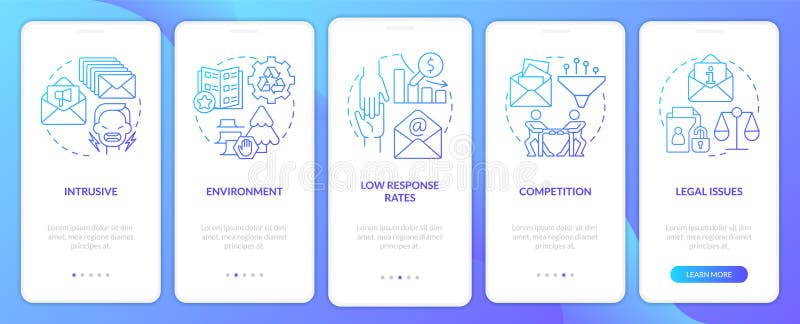 Challenges of Direct Marketing Blue Gradient Onboarding Mobile App ...