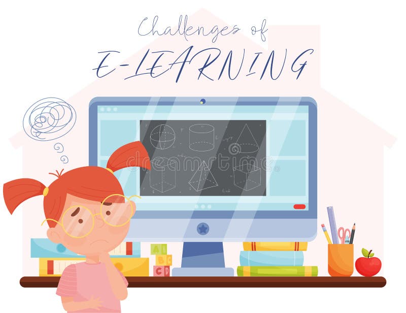 Challenges of E-learning Concept. Confused Girl during Online Classes ...