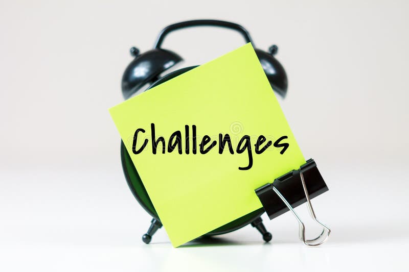 Challenges Inscription on Paper with Alarm Clock Stock Image - Image of ...