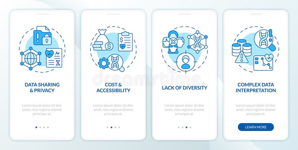 Challenges and Limitations Blue Onboarding Mobile App Screen Stock ...