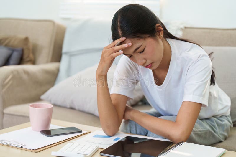 Challenges and Remote Work. a Young Woman Feeling Stressed while ...