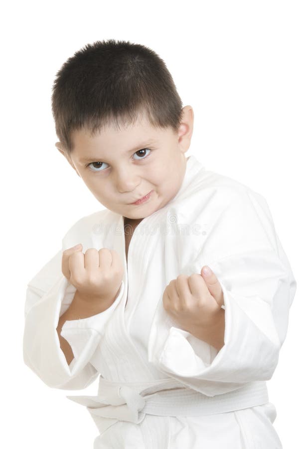 Little Boy in Karate Lesson Stock Image - Image of concentrate ...