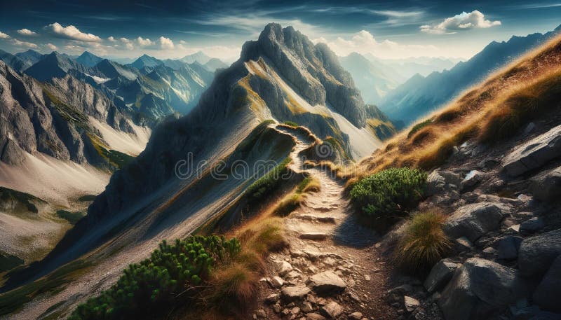 Ascent on a Rugged Mountain Pathway - AI Generated Digital Art Stock ...