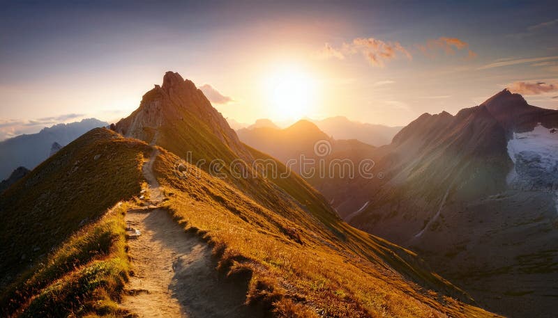 Challenging Mountain Trails at Sunset Inspire Stock Image - Image of ...