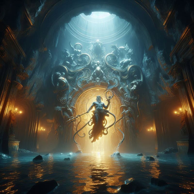 A Chamber Lit by Nereus a Sea God Whose Light Refracts through T Stock ...