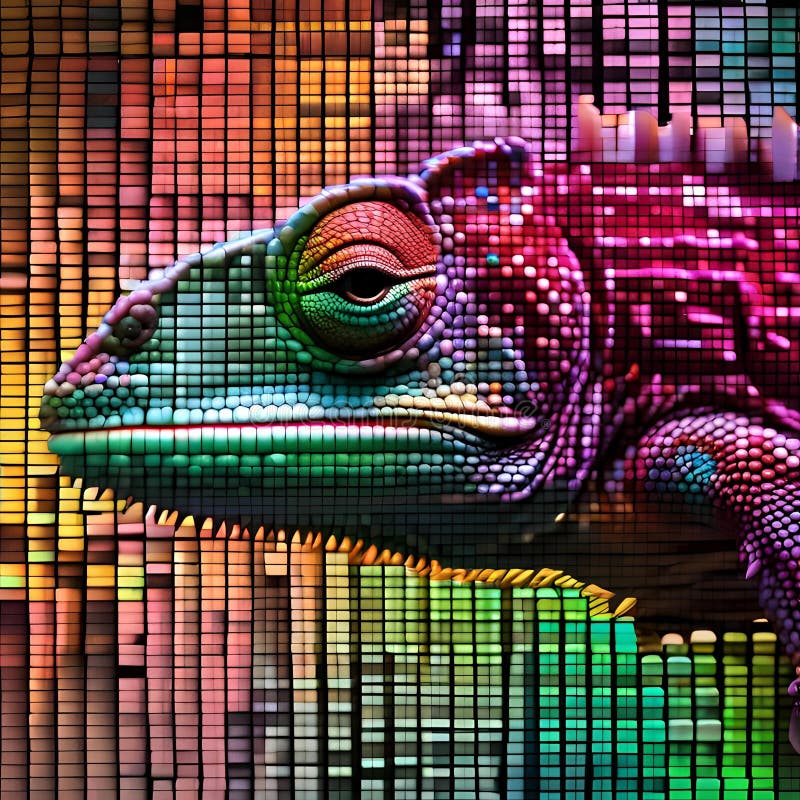 A Chameleon Blending into a Colorful Digital Background on a Computer ...