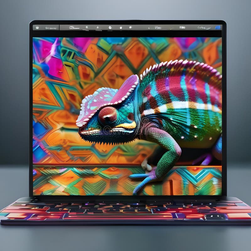 A Chameleon Blending into a Colorful Digital Background on a Computer ...