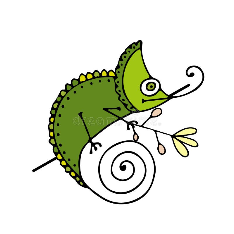 Chameleon Cartoon, Sketch for Your Design Stock Vector - Illustration ...