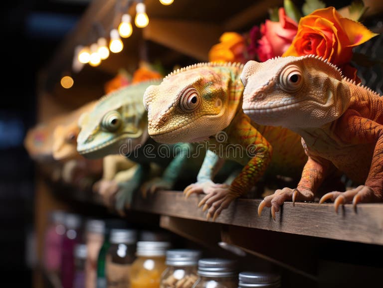 Chameleon Changes Light Bulb on Tiny Ladder Stock Illustration ...