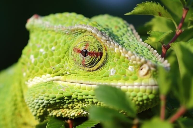 Chameleon Changing Its Color on a Green Bush Stock Illustration ...