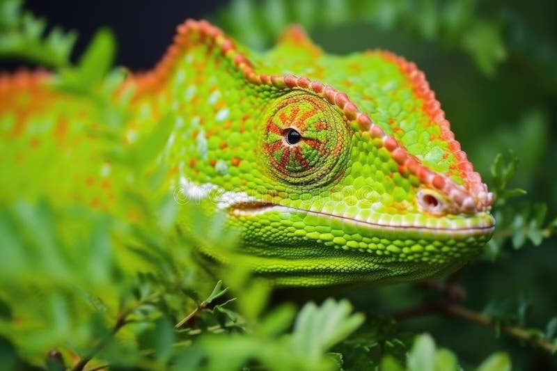Chameleon Changing Its Color on a Green Bush Stock Image - Image of ...
