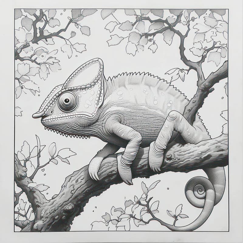 Chameleon Drawing Coloring Book Page Stock Illustration - Illustration ...