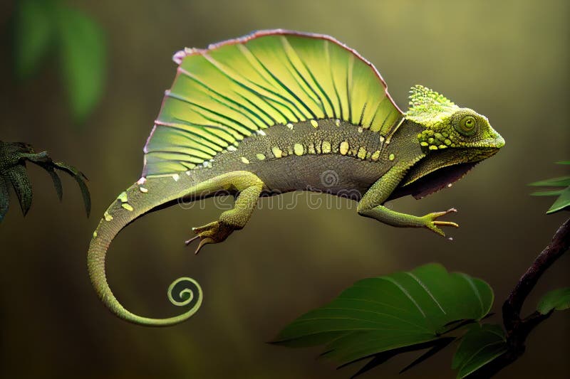 Chameleon in Flight, Its Wings and Tail Visible Stock Illustration ...
