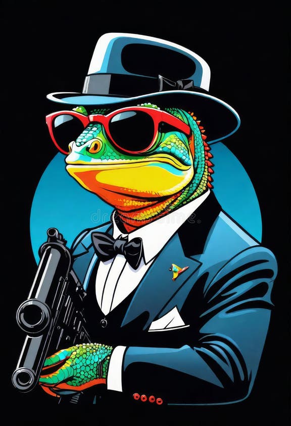 Chameleon in a Hat and with a Weapon. Lizard Mafia Stock Illustration ...