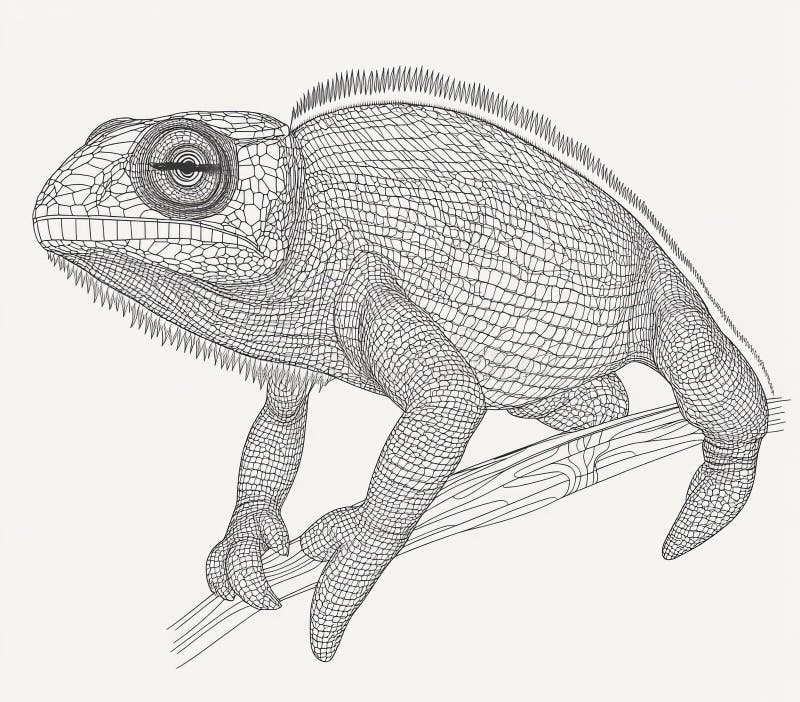 Chameleon. Line Art, Colored in Stock Image - Image of veiled ...