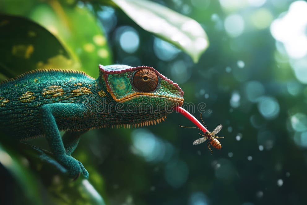 A Chameleon Lizard is Eating a Bug, Showcasing Its Unique Features and ...
