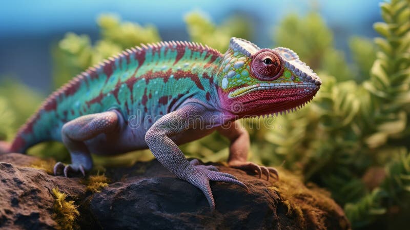 Chameleon on Rock Changes Color in Wide Shot Stock Illustration ...