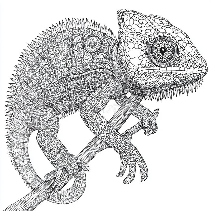 Chameleon Sitting on a Branch with Detailed Patterns on Skin Stock ...