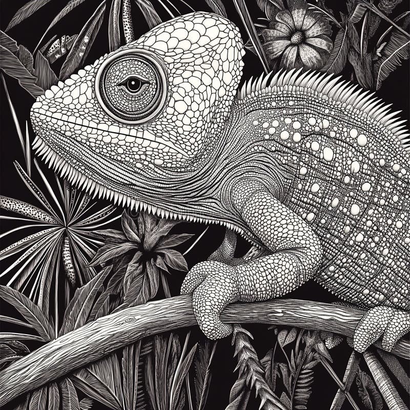 Chameleon Sitting on a Branch with Detailed Patterns on Skin Stock ...