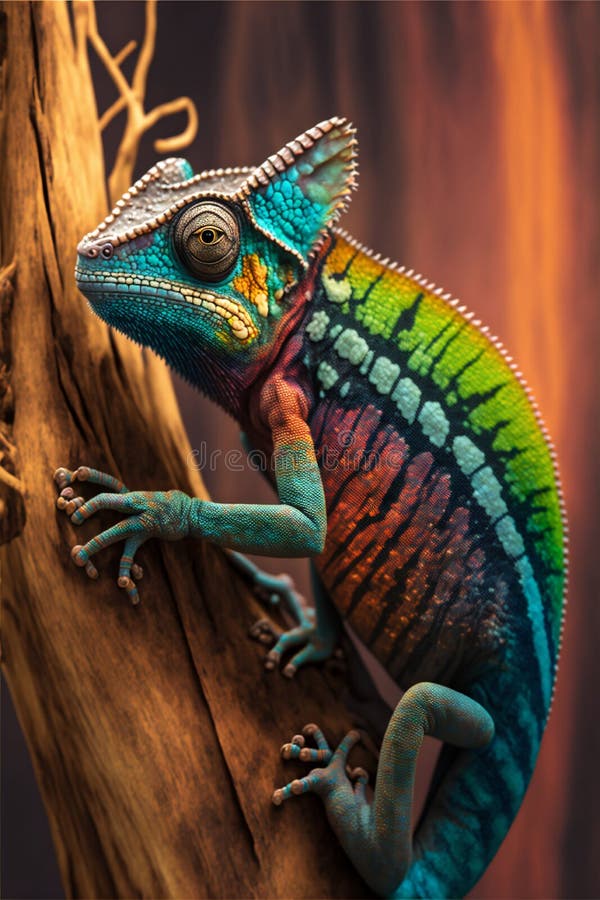 Chameleon on Tree Bamboo. Generative Ai Stock Illustration ...