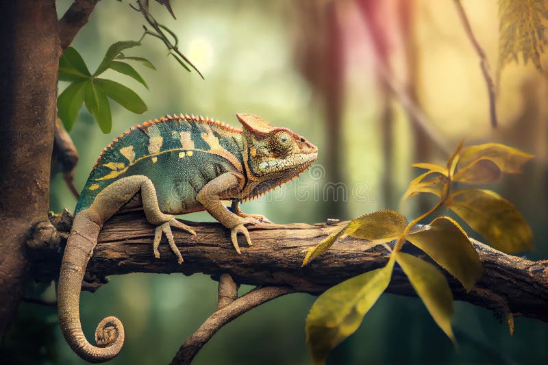 Chameleon in the Trees, Perched on a Branch and Watching Its ...