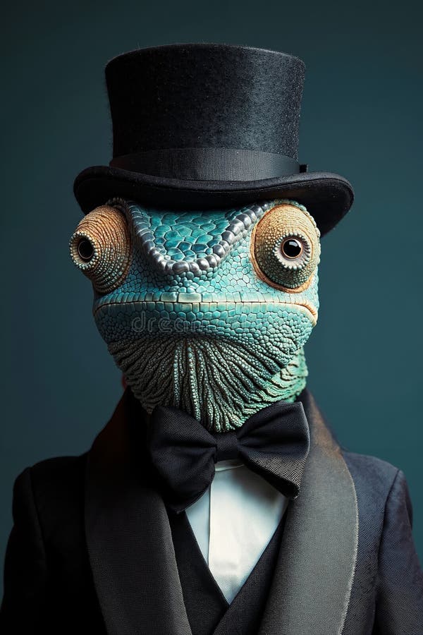 A Chameleon Wearing a Top Hat and a Suit and Bow Tie Stock Image ...