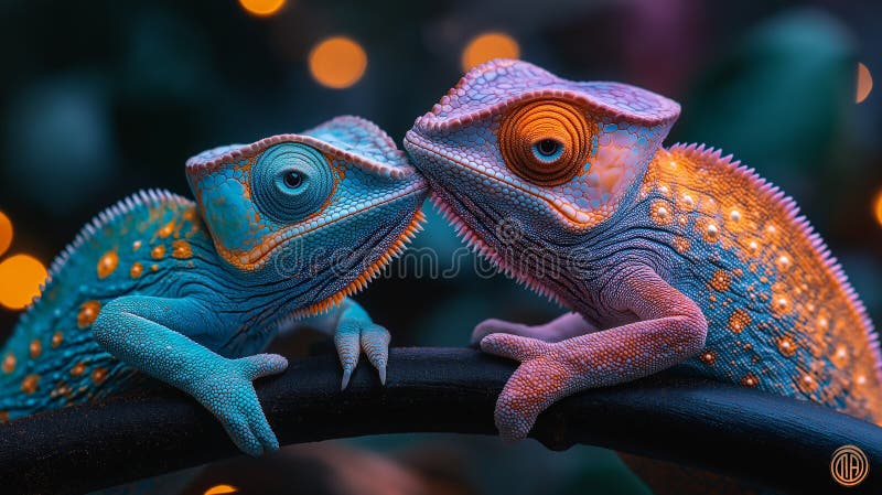 Chameleons Couple in a Romantic Pose Stock Image - Image of touch, cozy ...