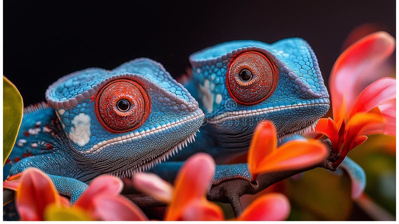 Chameleons Couple in a Romantic Pose Stock Image - Image of touch, eyes ...