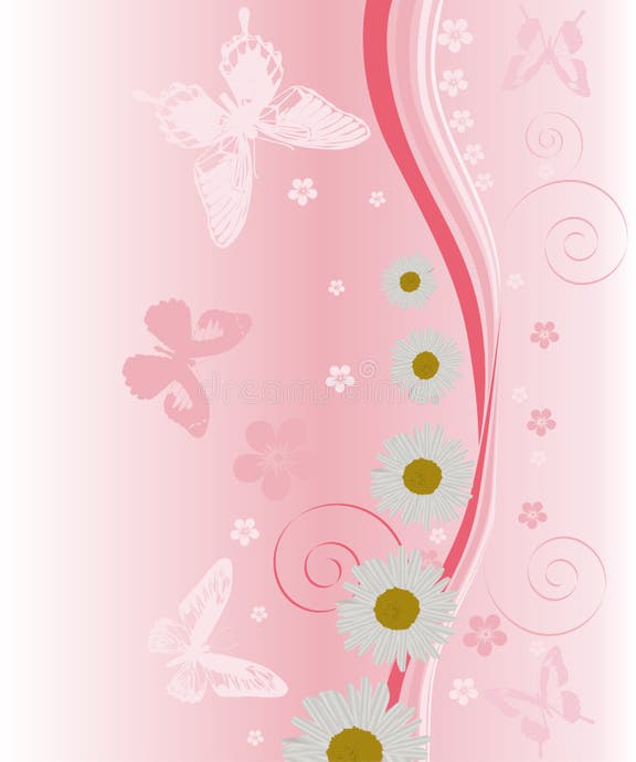 Chamomile and Pink Butterflies Stock Vector - Illustration of elegance ...