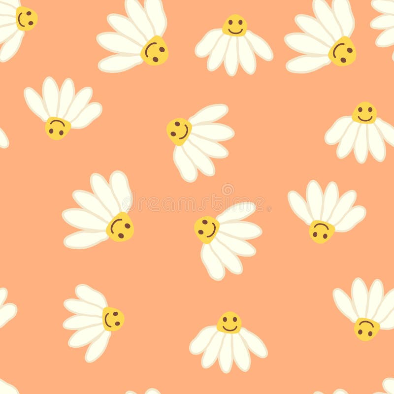 Chamomile Smile 1970 Pattern. Groovy Daisy Retro Seamless Pattern Stock ...