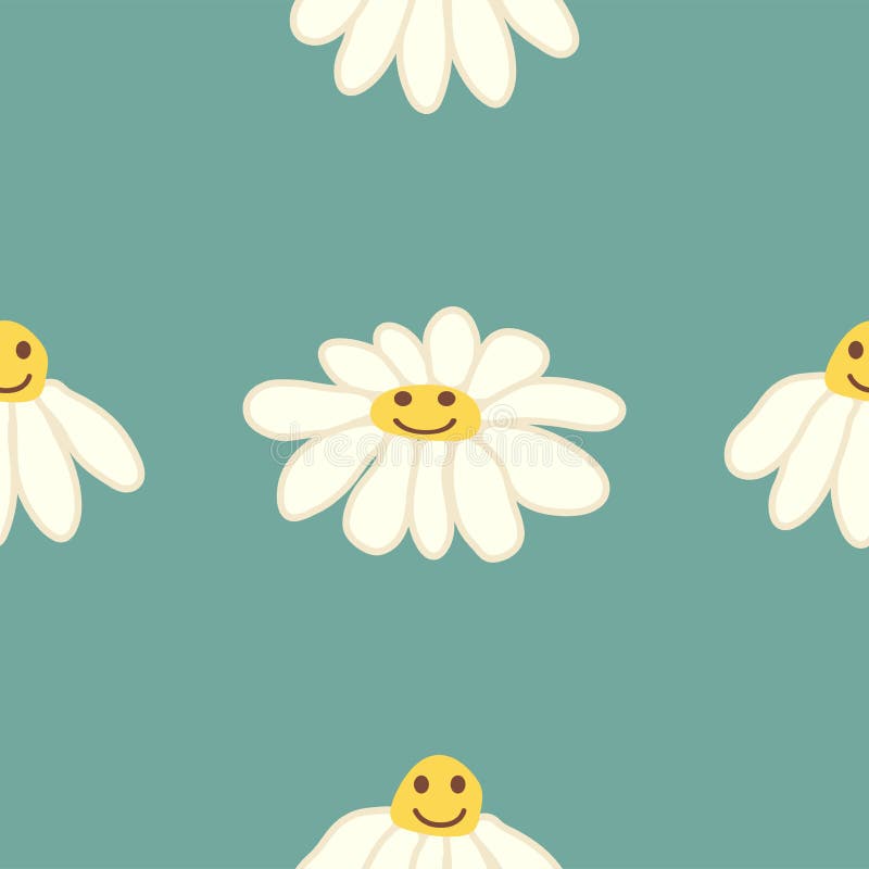 Chamomile Smile 1970 Pattern. Groovy Daisy Retro Seamless Pattern Stock ...