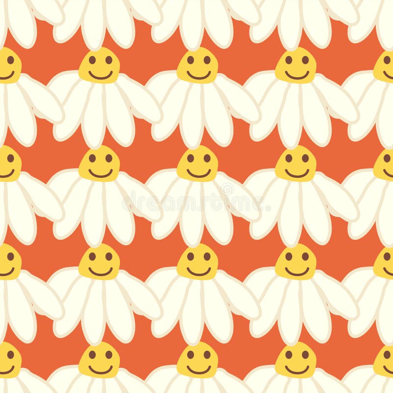 Chamomile Smile 1970 Pattern. Groovy Daisy Retro Seamless Pattern Stock ...