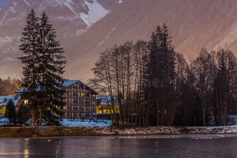 Chamonix Mont Blanc at Night Stock Image - Image of lake, alpine: 28176399