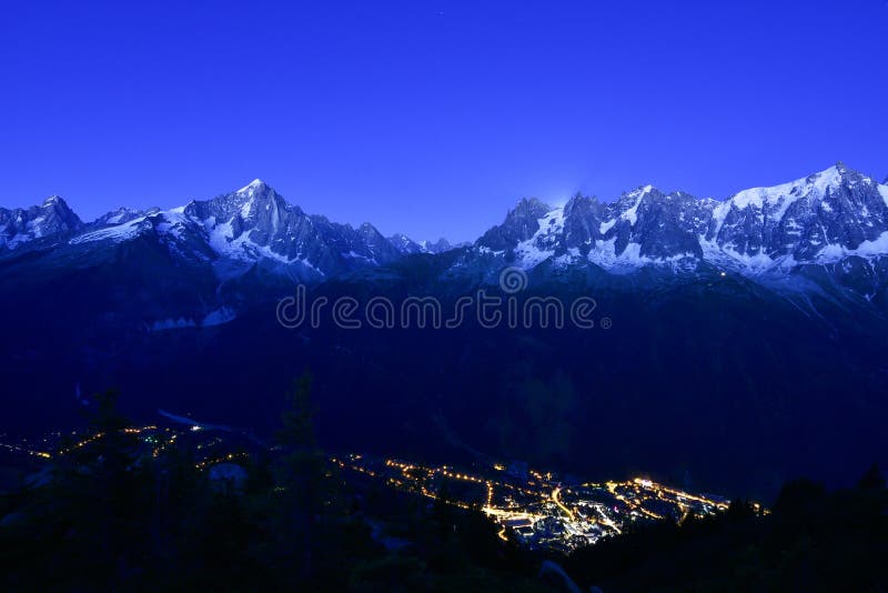 Night at Chamonix in the Alps Stock Image - Image of landscape, night ...