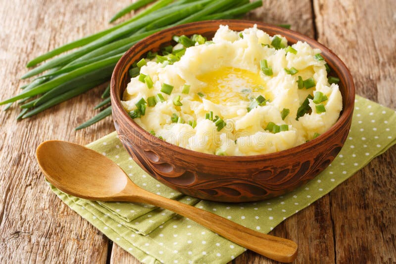 Champ is an Irish Dish Mashed Potatoes with Green Onions Close Up in ...