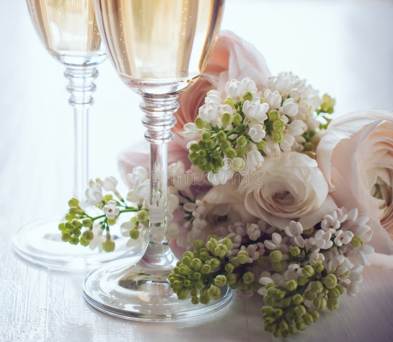 Champagne and a Beautiful Bouquet Stock Image - Image of fresh ...