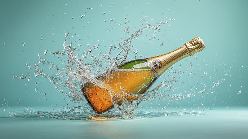 Golden Champagne Bottle Explosion Teal Background Stock Illustration ...