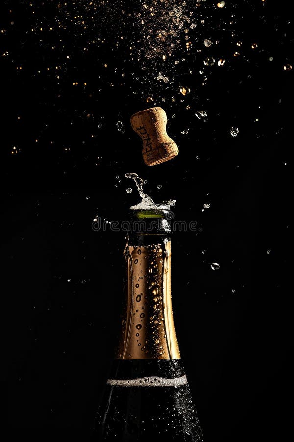 Champagne Bottle with Flying Cork and Splash. Generative Ai Stock ...