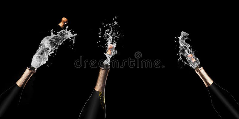 Champagne Bottle and Spray on Black Backgroun.set 5 Stock Photo - Image ...