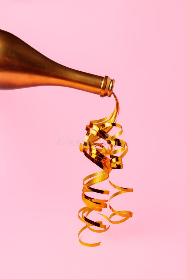 Champagne Bottle with Streamers Flat Lay Top View Stock Image - Image ...