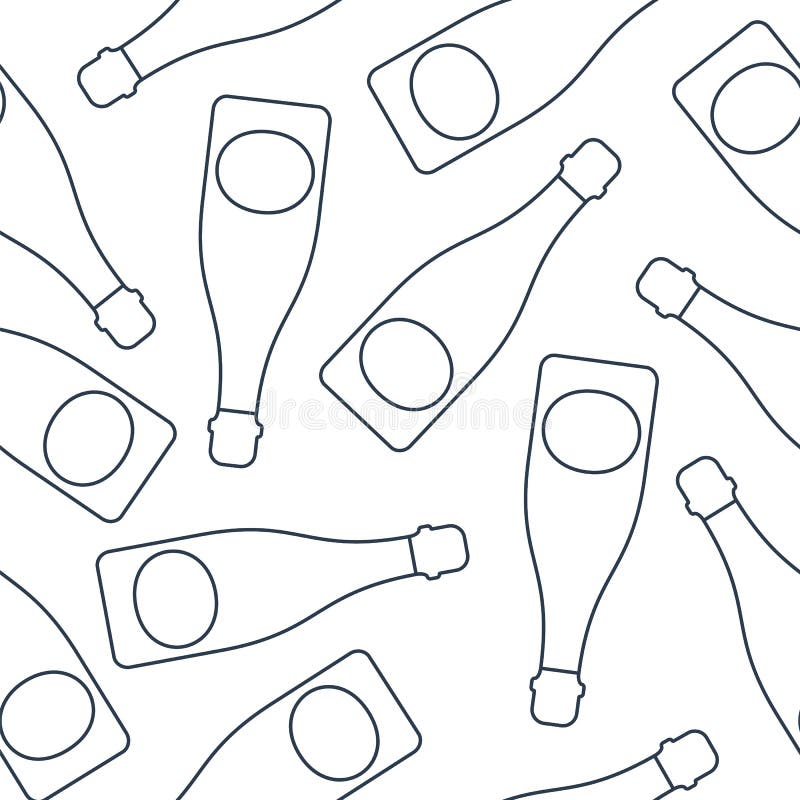 Champagne Bottles Seamless Pattern. Line Art Style. Outline Image ...