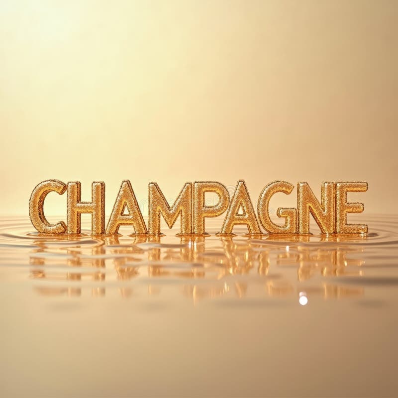 Champagne Bubbles Shaping Letters Emerging on Surface with Reflection ...