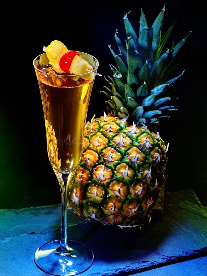 Champagne Cocktail with Cherry and Pineapple 31 Stock Image - Image of ...